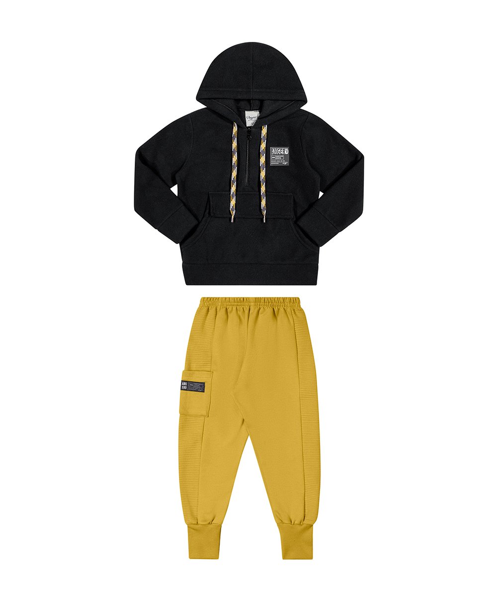 Conjunto Flanelado Blusão Soft e Calça Moletom Menino Etiqueta - Angerô